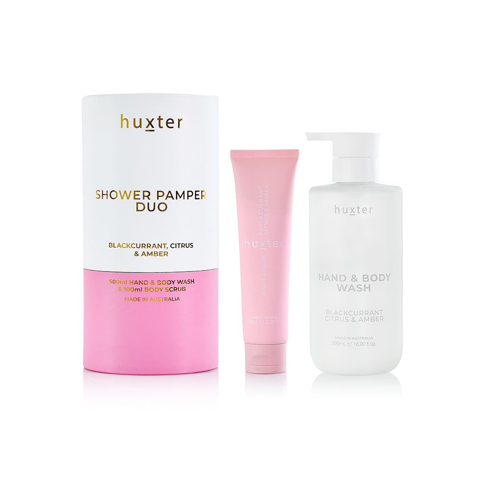 Shower Pamper Duo – Blackcurrant, Citrus & Amber | Huxter